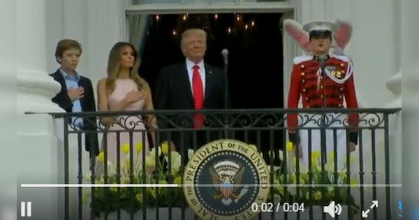 national anthem begins, Melania place hands over heart, nudges Trump to ...
