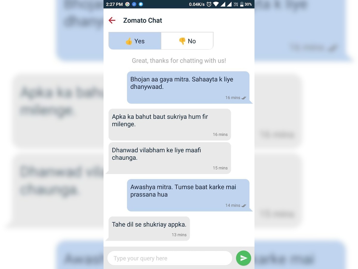 ‘shuddh Hindi’ chat between Zomato executive and Mumbai based customer ...