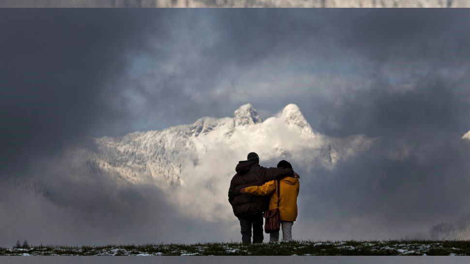 tourist couple was making intimate relations on mountains at austria ...
