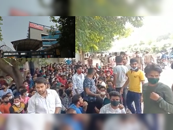 Lava company employees protest outside Lava Company located in Sector ...