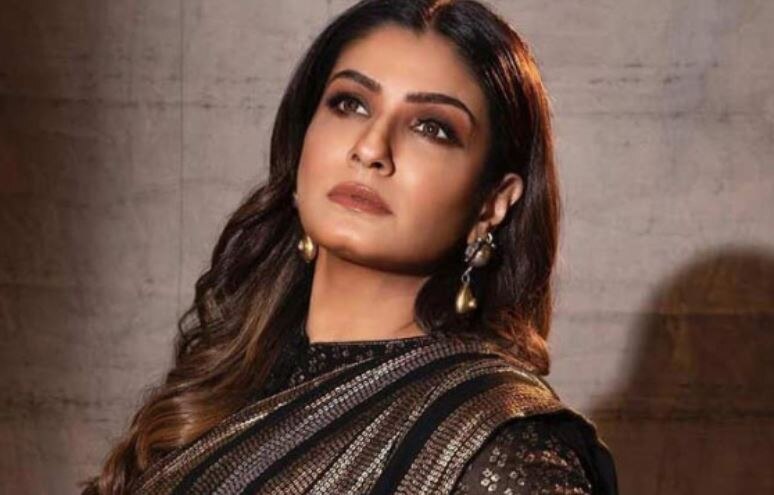 Raveena Tandon shares bold photos in silver off shoulder dress at 47 ...
