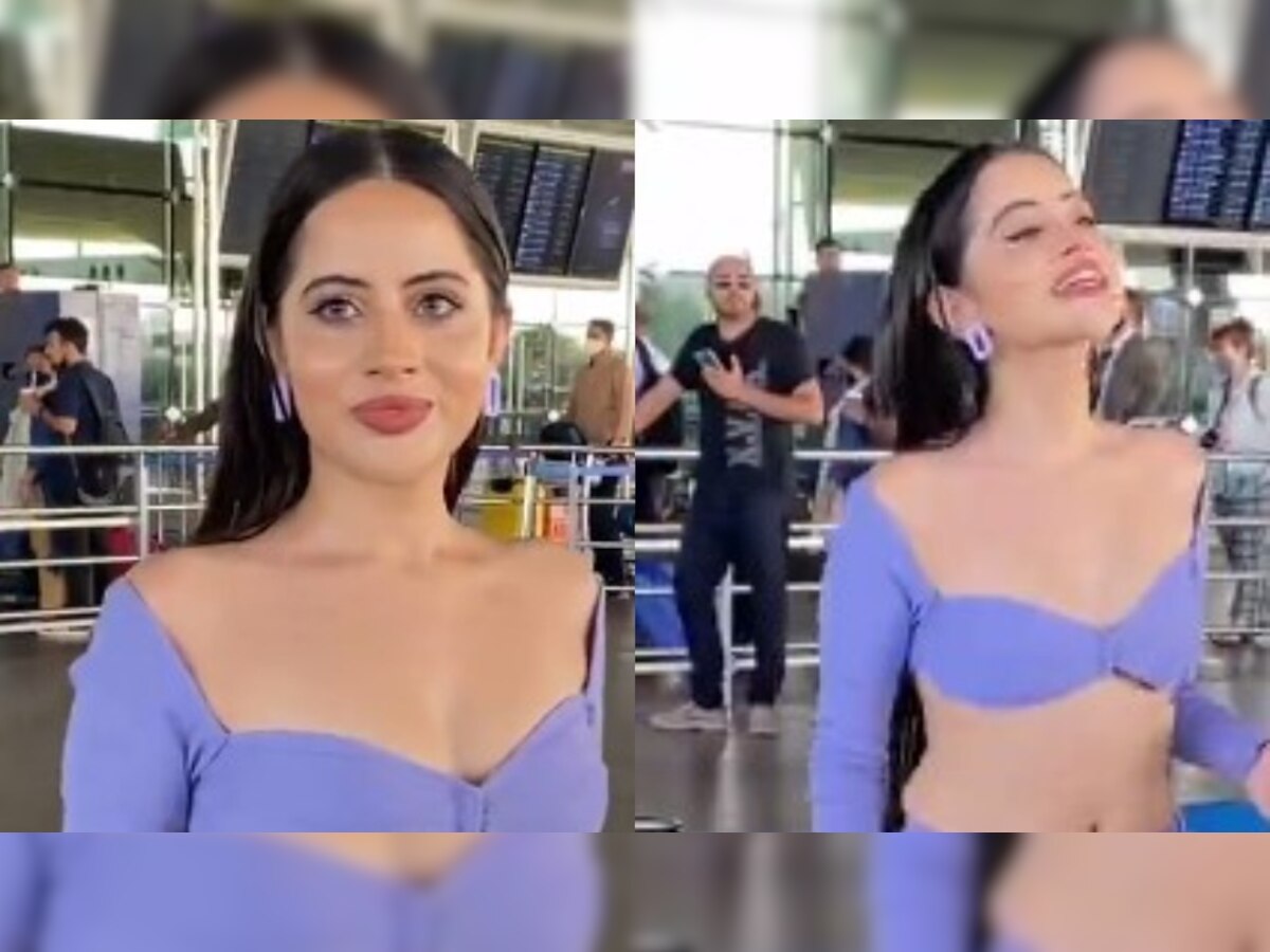 Urfi Javed Oops Moment Urfi Javed bralette slips at Mumbai Airport Oops moment caught on camera ...