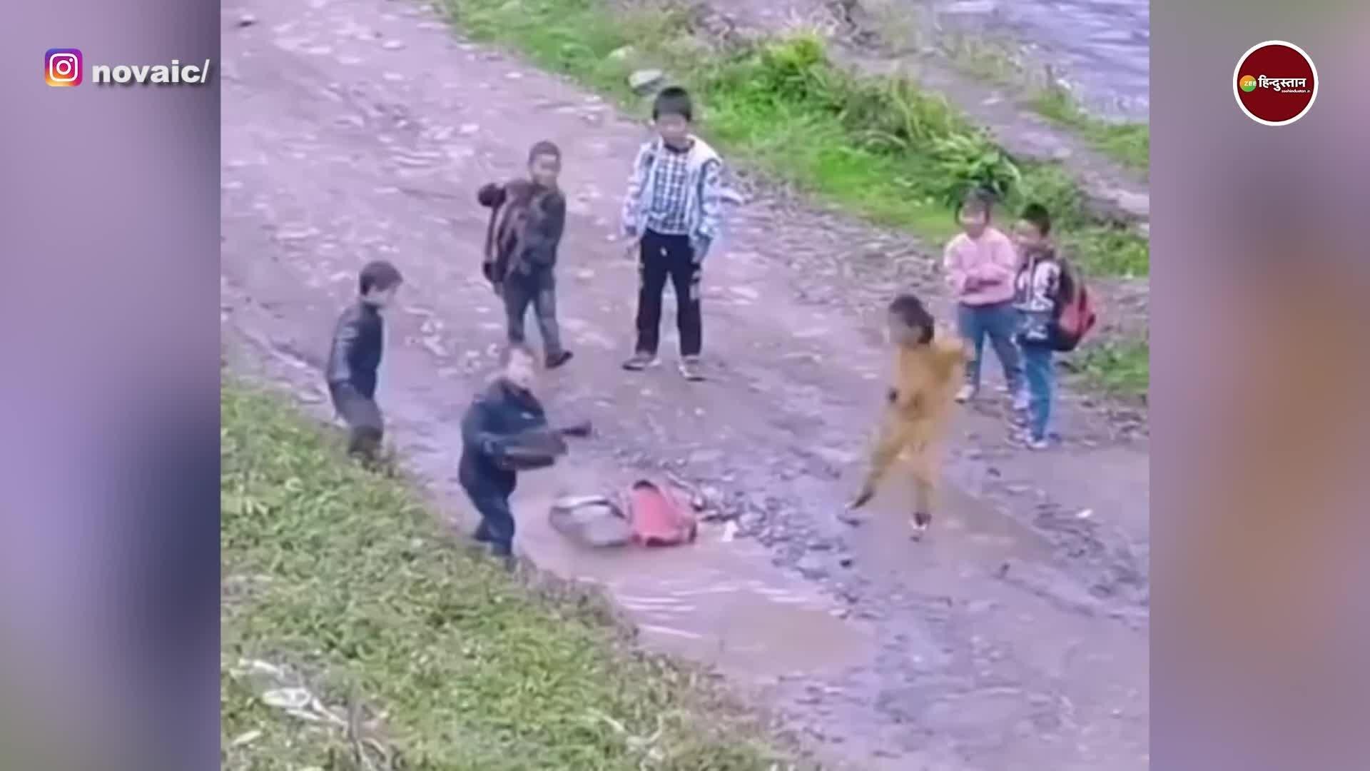 children throwing school bags in mud video viral on Social media ...