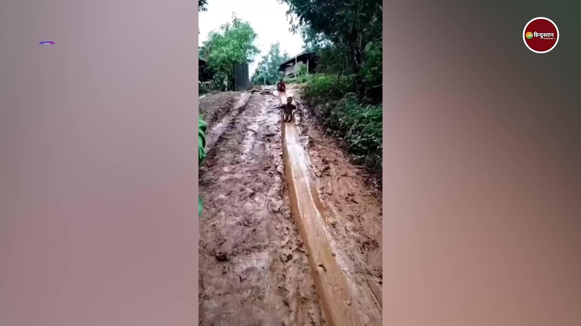 viral video of kids sliding in mud after rains video will win your ...