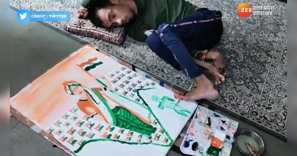 Divyang youth made painting of bharat mata with feet watch emotional ...