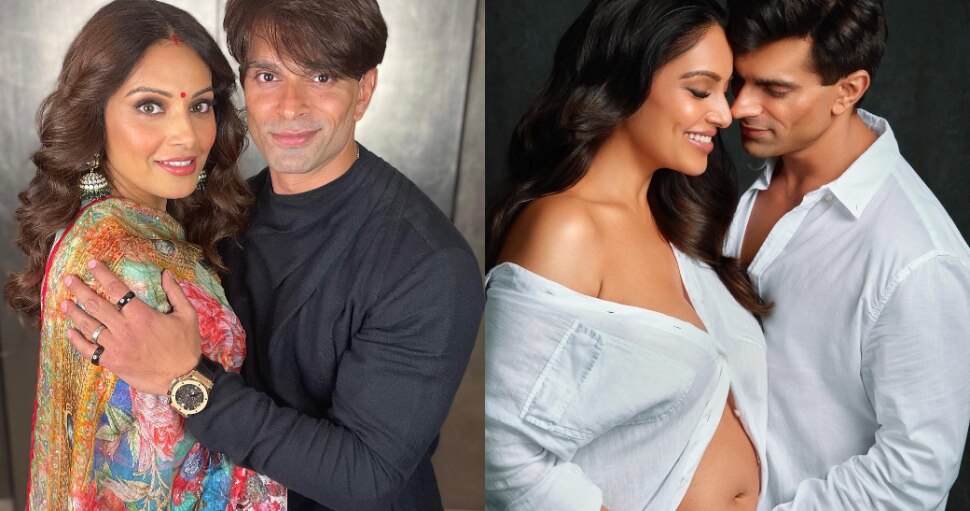 After Pregnancy announcement Bipasha Basu again flaunts huge baby bump in pink dress spotted in ...