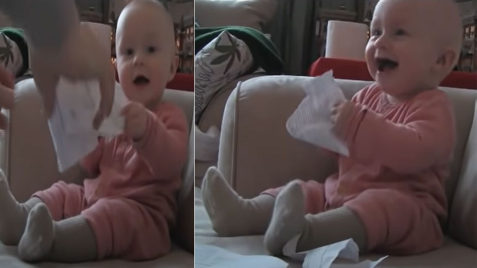 trending cute baby laugh out loud while tearing paper cute viral video ...