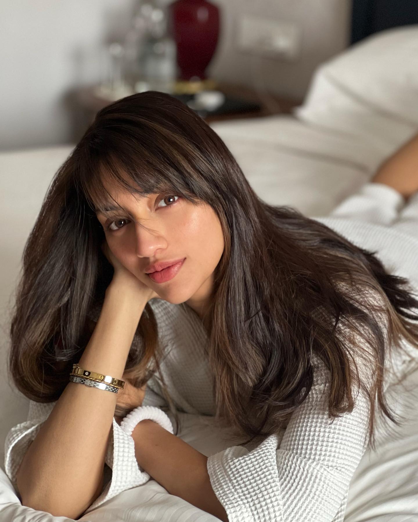 Nusrat Jahan too hot to handle Nusrat Jahan wear white bathrob lies on bed shows boldest look of ...