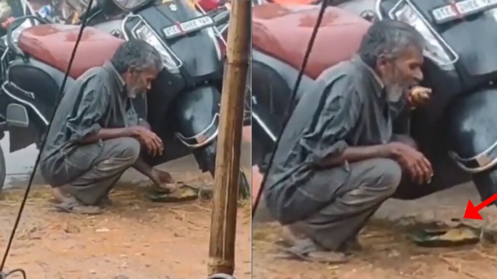 Heartbreaking Video: Hungry man ate food lying on the ground soaked in ...