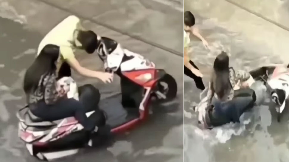 memes funny boyfriend girlfriend video scooty rainy season girl fallen ...