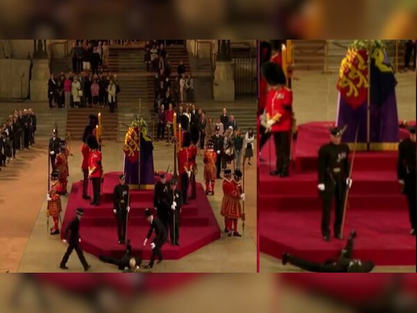 royal guard faints near queen elizabeth coffin at westminister hall ...