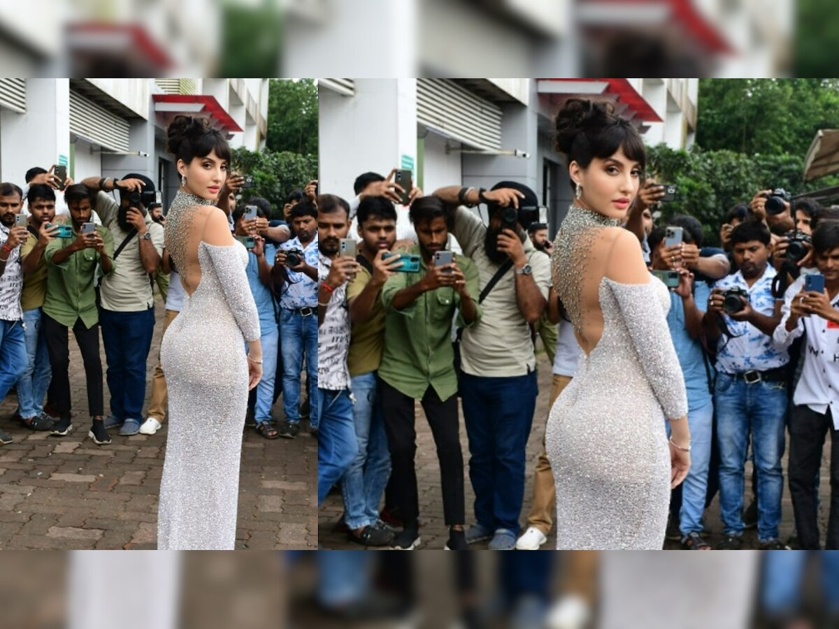 Hot and beautiful nora fatehi look super gorgeous in white shimer tight ...