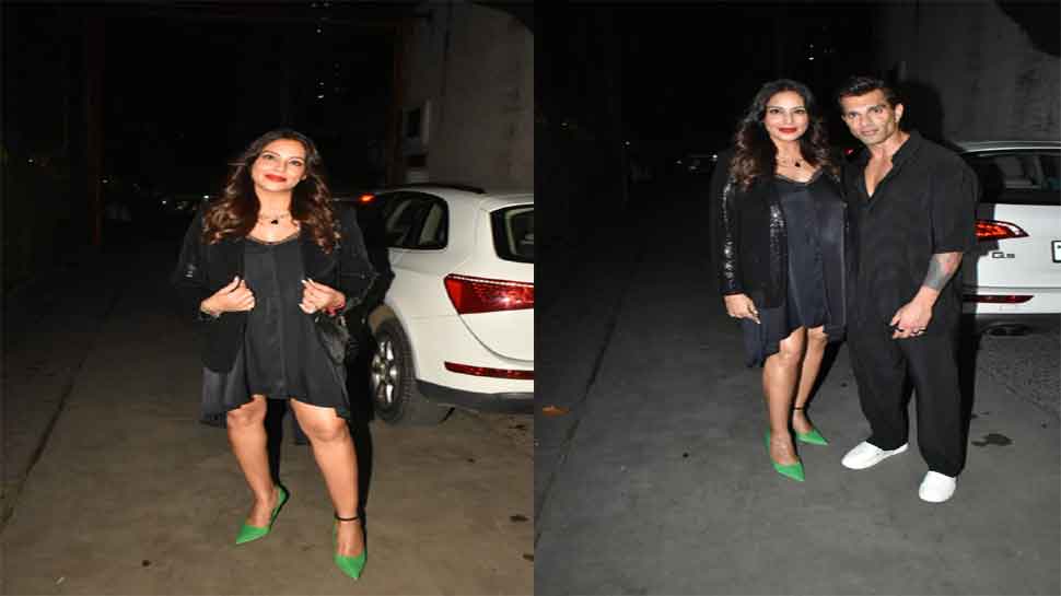 Bipasha Basu look gorgeous in black dress and green high heels, watch ...