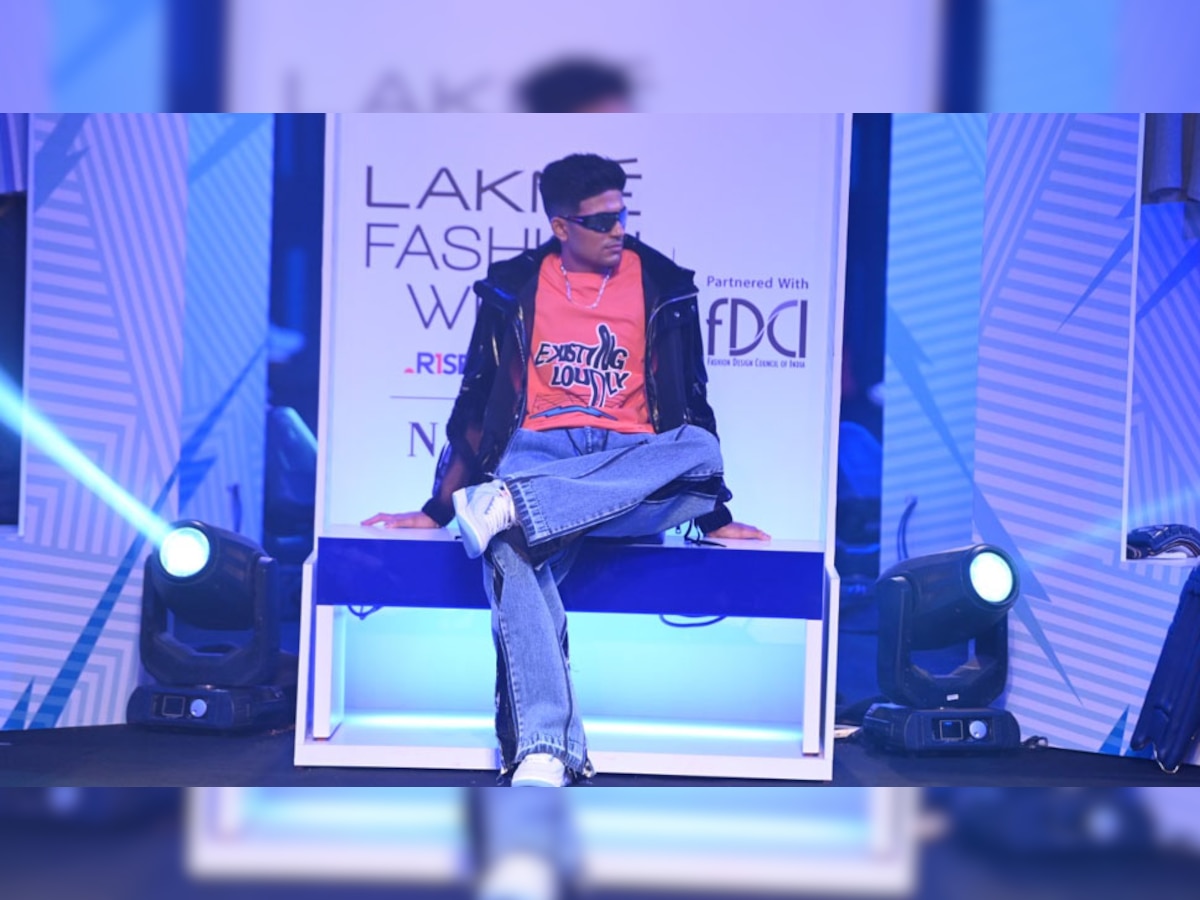 Shubman Gill showstopper in fashion show black jacket goggles and chain ...