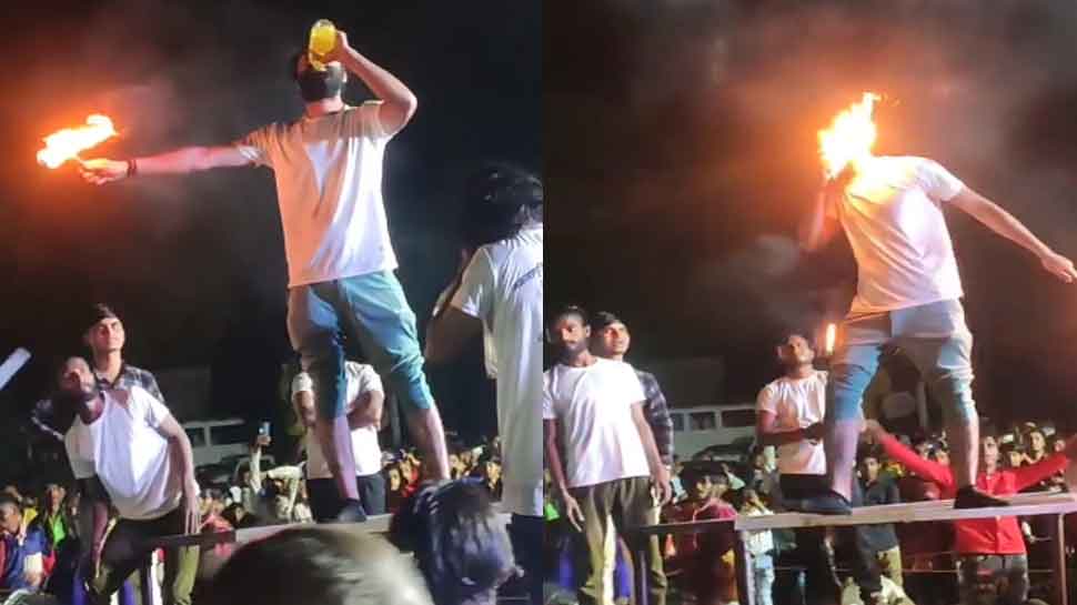 Video Fire stunt went wrong mans face badly scorched | Video: 'फायर ...