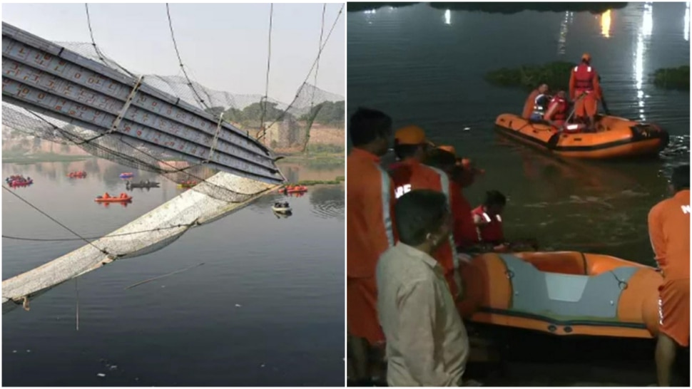 morabi bridge collaps photos pm modi announces for compensation smzs