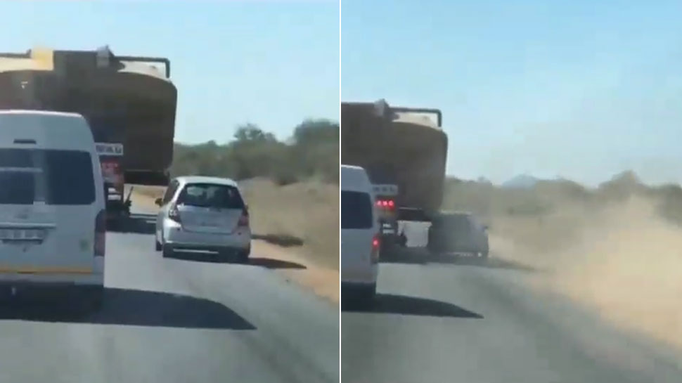 shocking road accident car almost collided with truck trending video ...