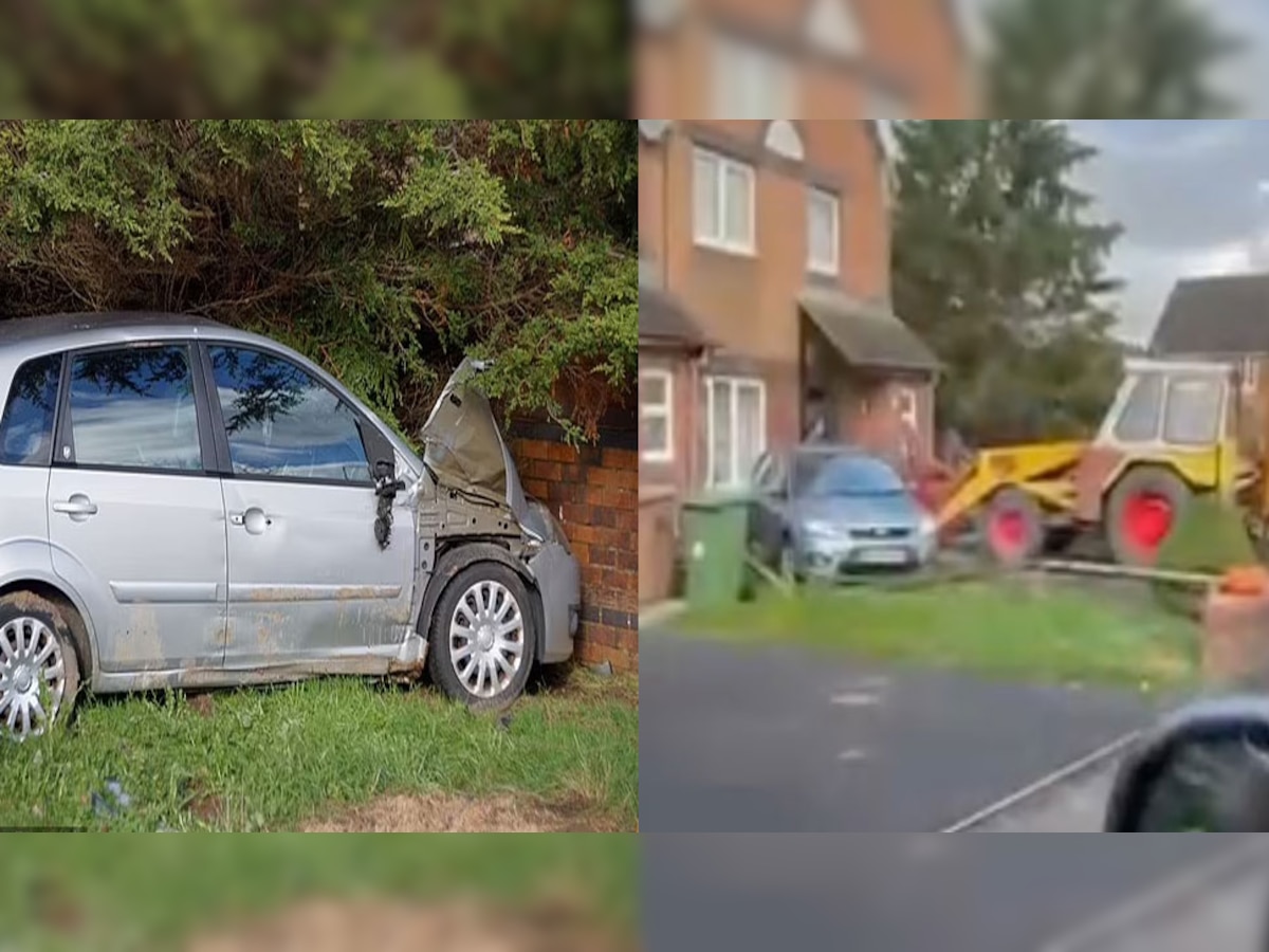 JCB digger driver rammed into house drag car causing huge damage amid ...