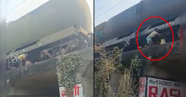 stealing oil from a moving train in bihar thieves dangerous stunt Video ...