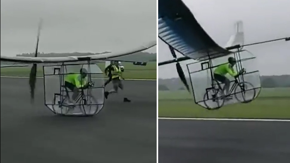 flying cycle video goes viral on internet man riding a bicycle in the ...