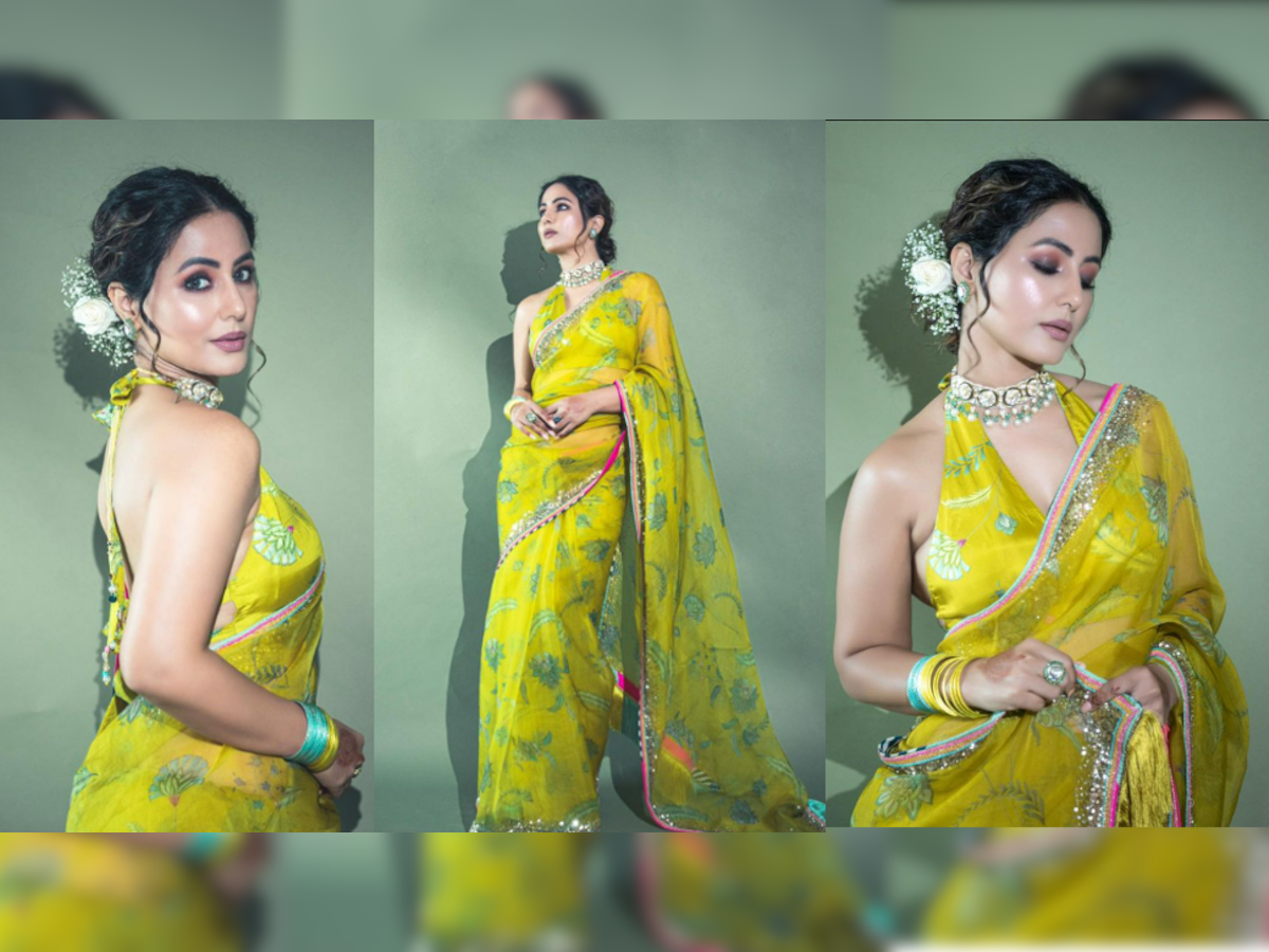 Hina Khan wore neon green saree in manager wedding viral photos take ...