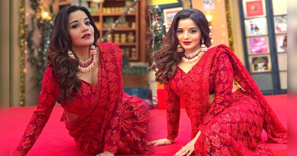entertainment news bhojpuri actress monalisa hot photos in red saree Christmas celebration ...