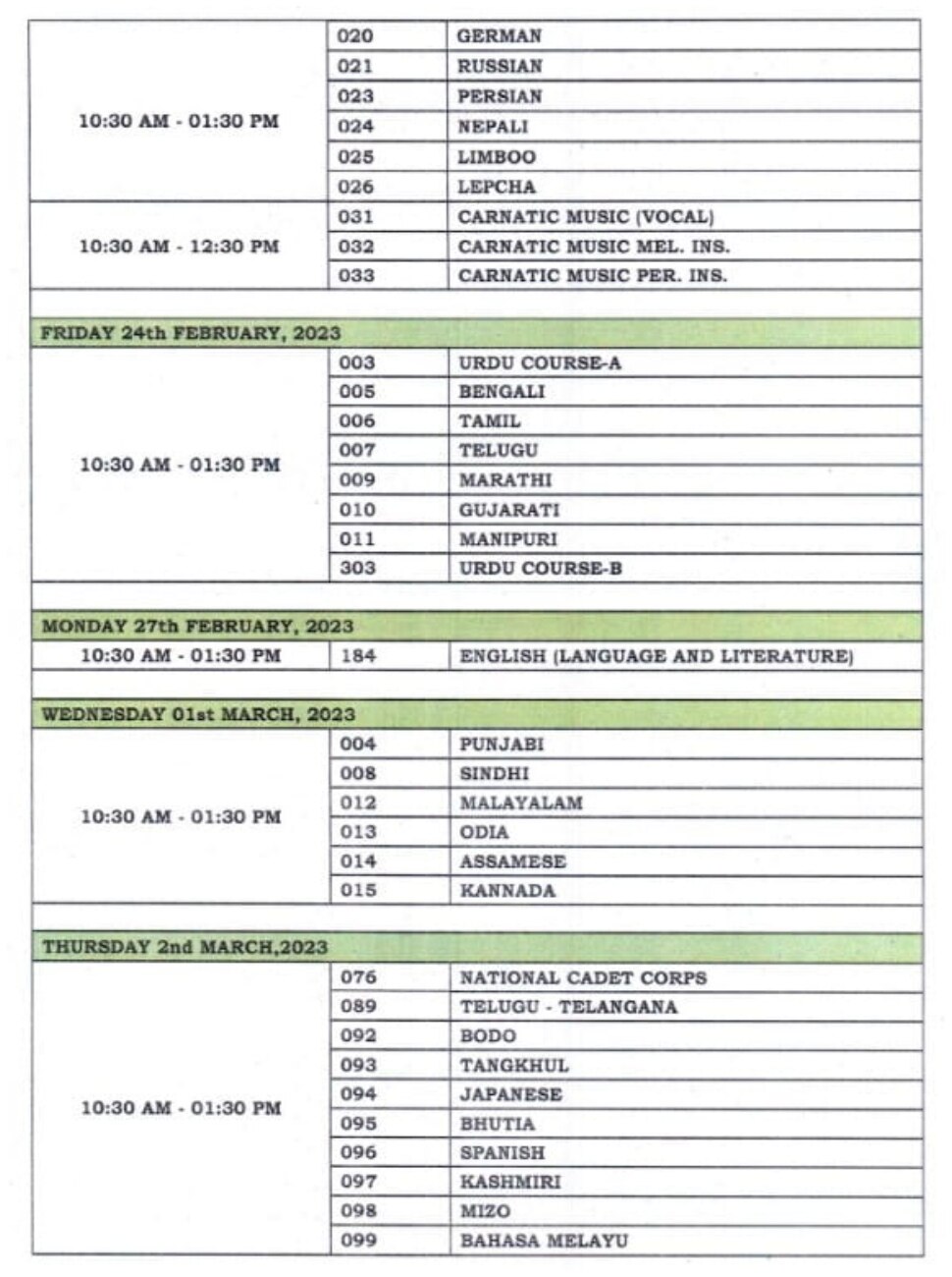CBSE 10th Date Sheet Here is the complete datesheet of CBSE 10th class ...
