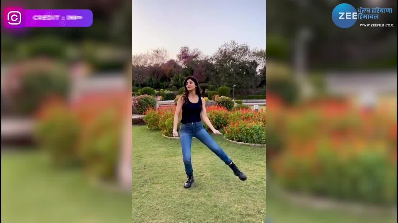 Shilpa Shetty dance in garden wearing denim jeans and camisole on tum ...
