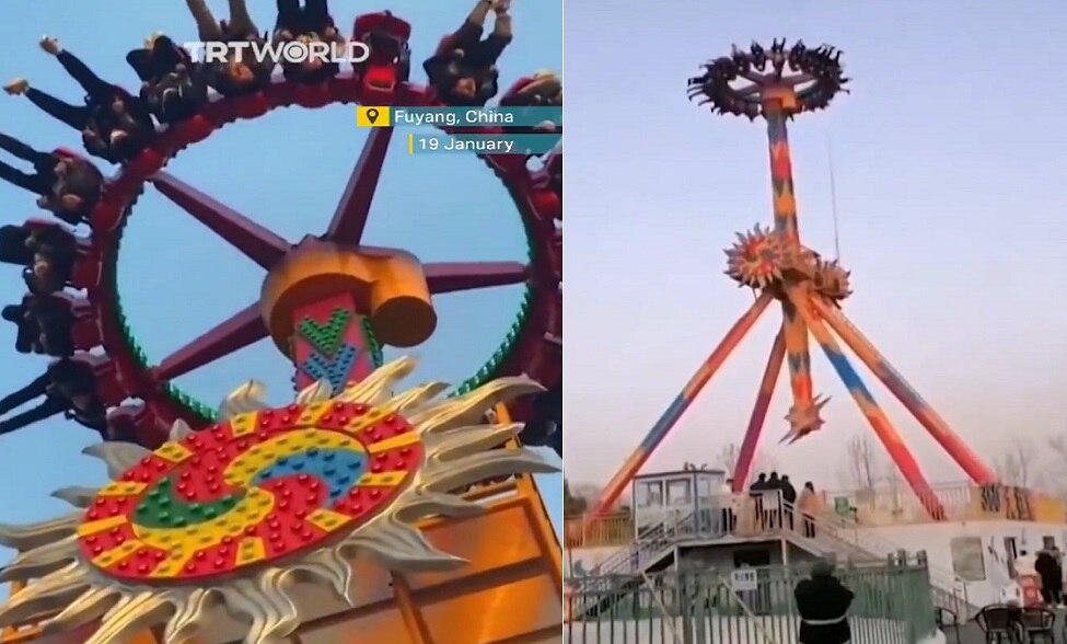 people hanging upside down in sky after giant pendulum ride stopped in ...