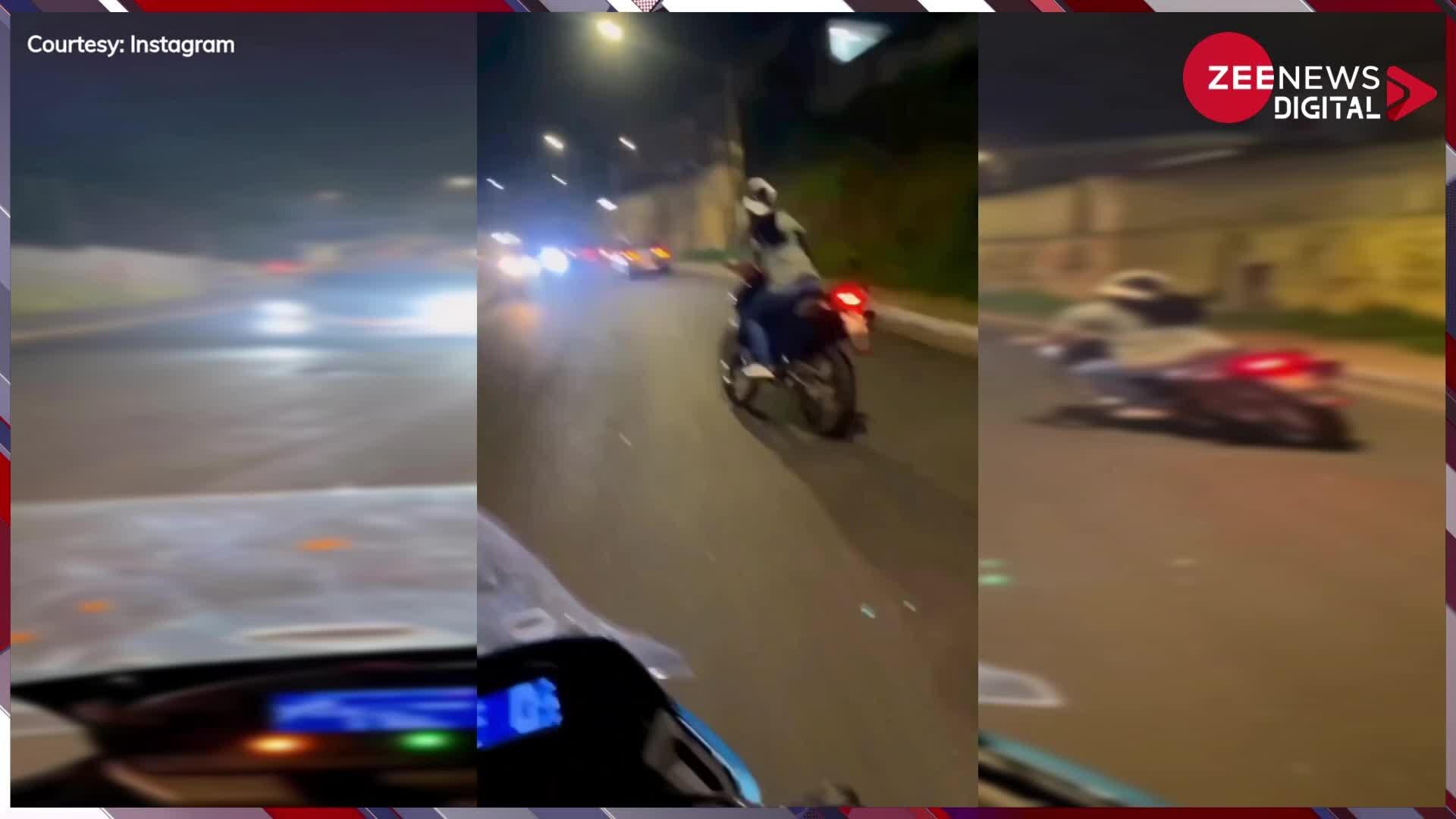 Viral girl riding motorcycle on road and hit the couple people said ...