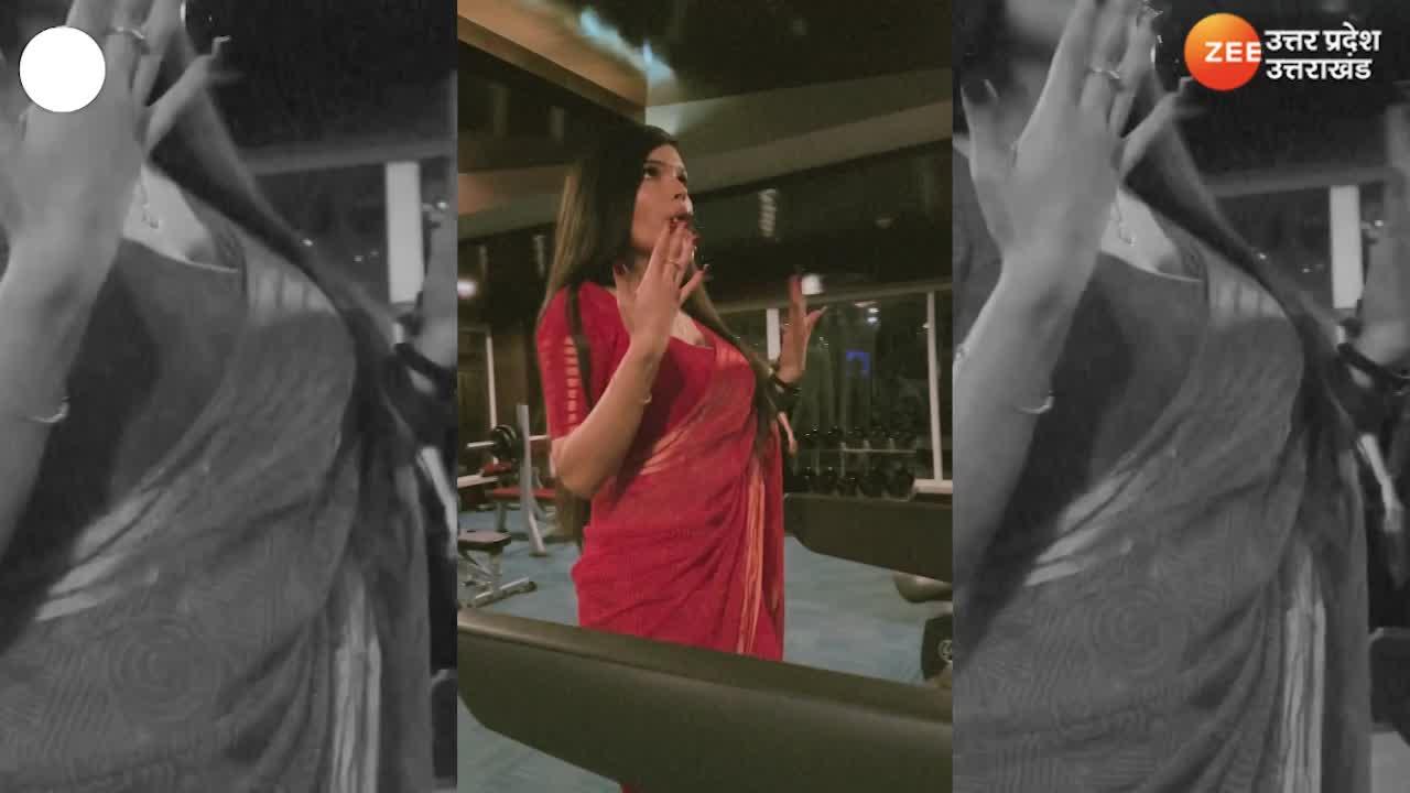 bold model srish shukla doing sensational tred mill walk in saree hot video of gym gone viral ...