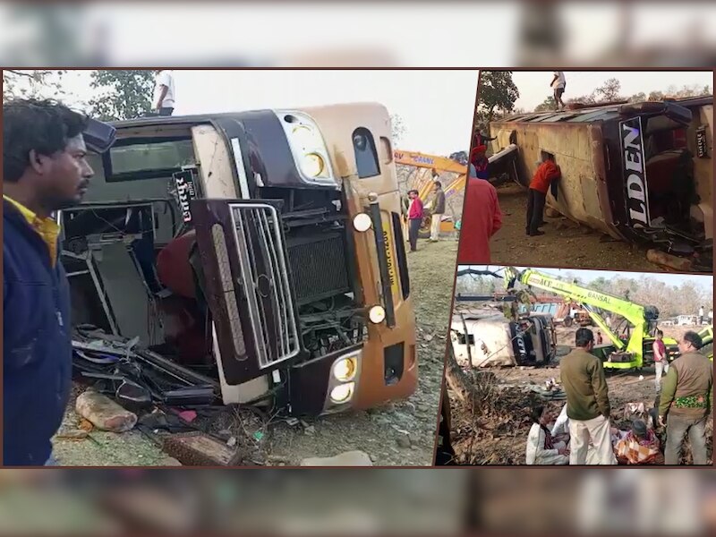 Bus Accident In Sagar Sleeper Bus Overturned in Niwar Ghati Going From ...