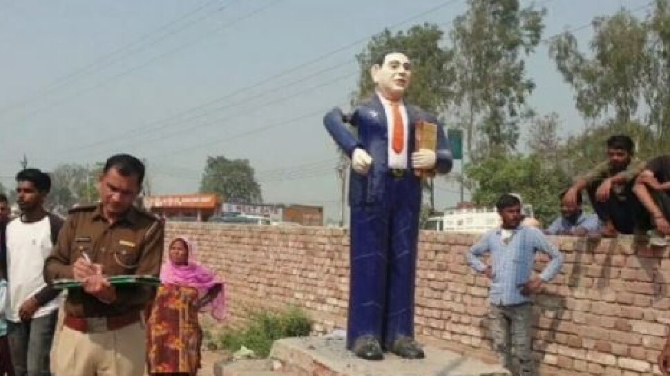 Yamunanagar Dalit community protest vandalism dr Bhimrao Ambedkar ...