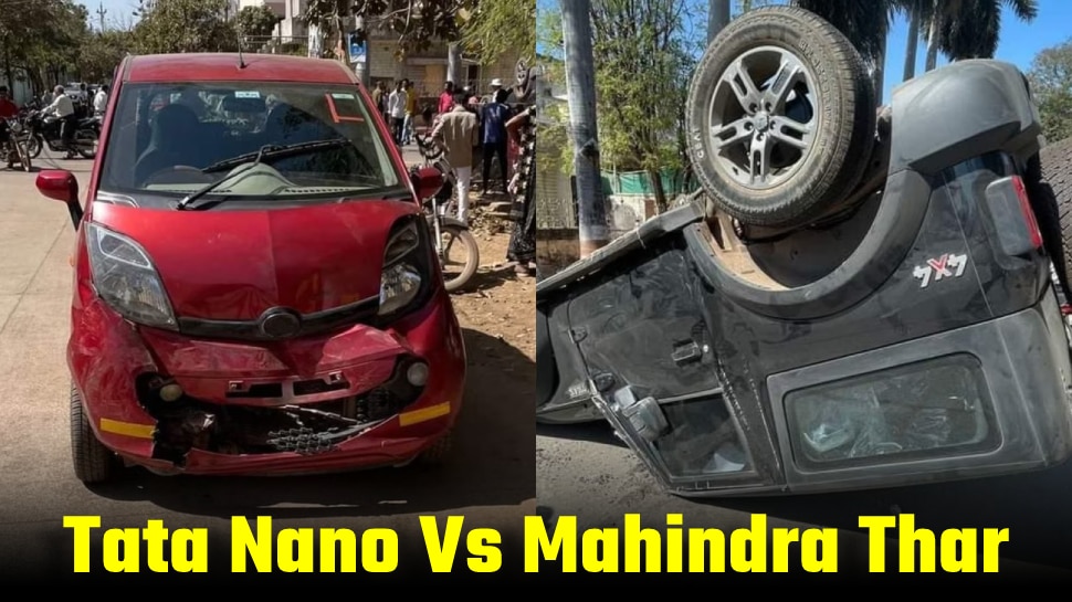 Mahindra Thar Toppled In Accident With Tata Nano Viral Car Accident ...