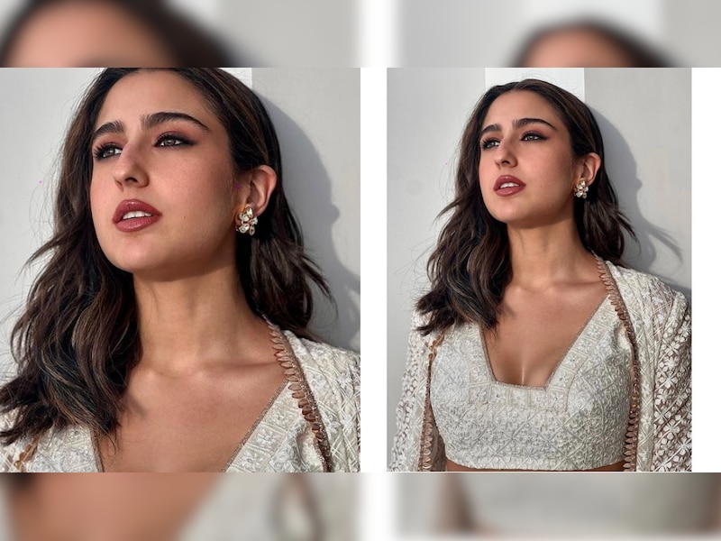 Sara Ali Khan shows cleavage in white braless blouse sexy pose for ...