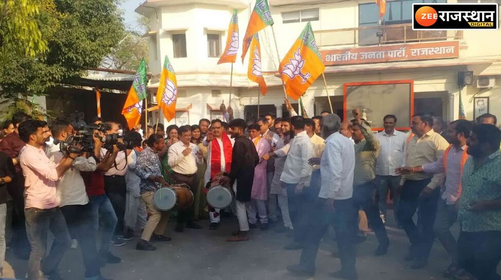 Celebration of BJP victory in North East fireworks in Rajasthan Satish ...