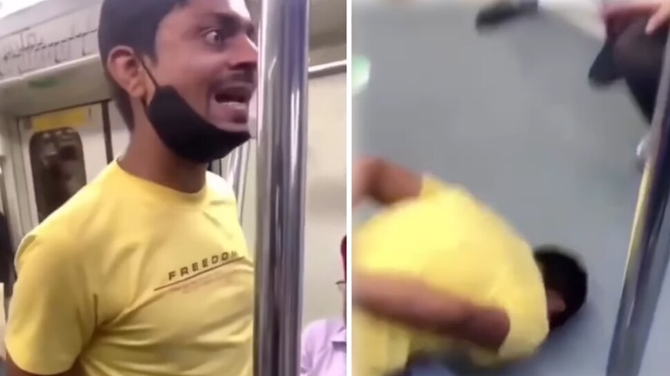 metro ka video drunk man in delhi metro touching passenger feet | दारु ...