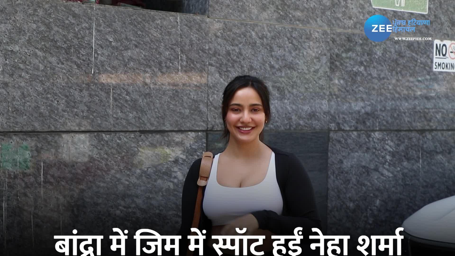 neha sharma spotted hot gym workout outfit in white sports bra black ...