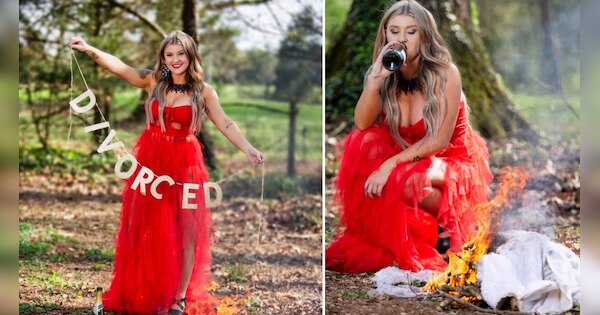 divorce girl unique photoshoot burnt the veil worn in her marriage ...