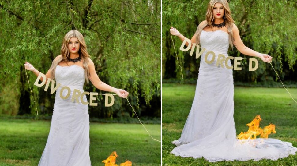 divorce girl unique photoshoot burnt the veil worn in her marriage ...