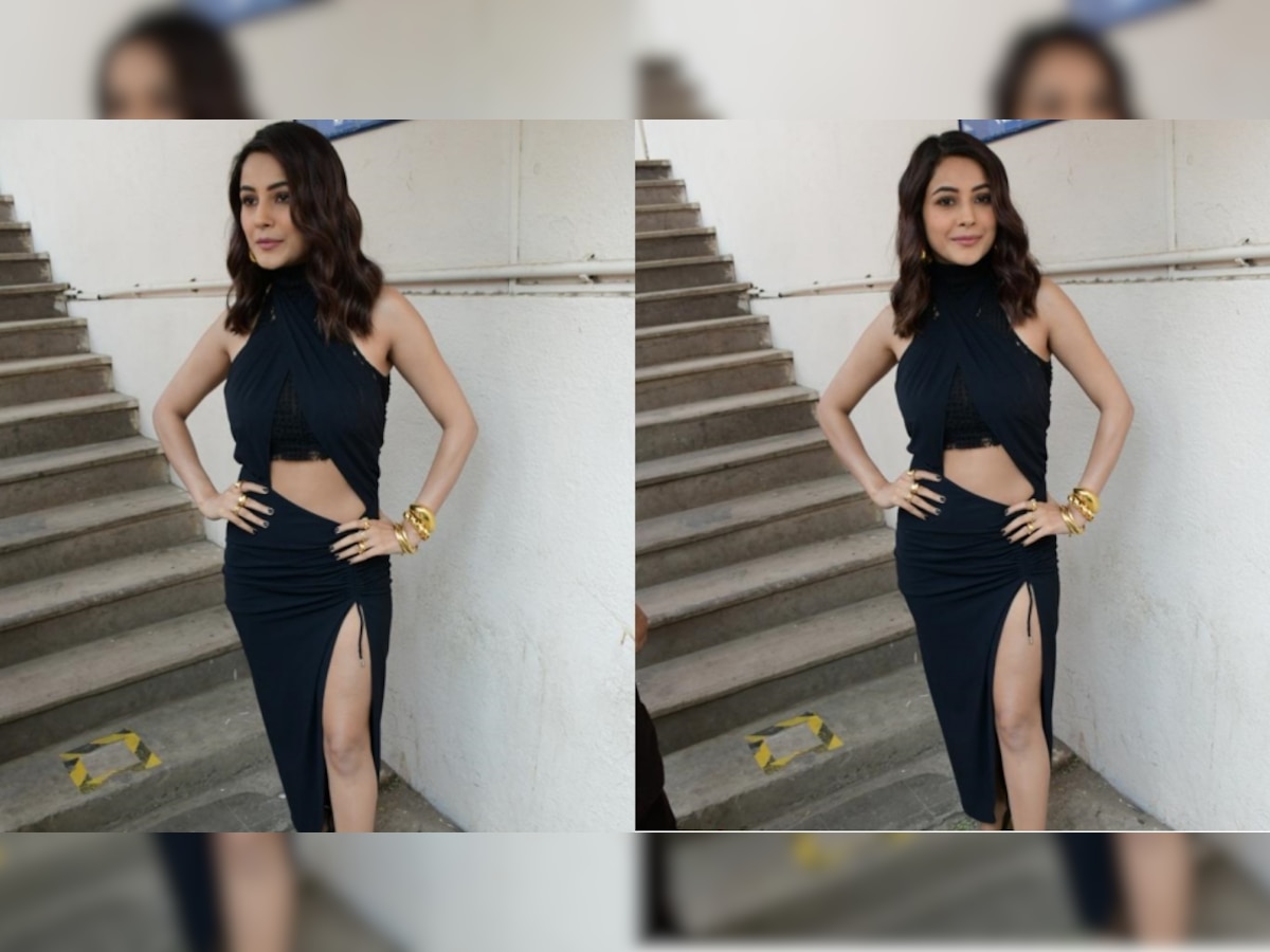 Shehnaaz Gill shows sexy legs in bold black dress shehnaaz expose body ...