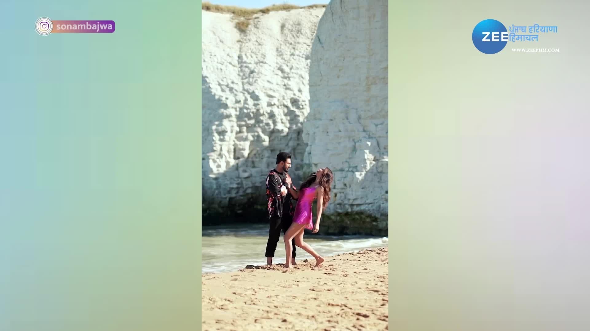 sonam bajwa looking gorgeous in sexy pink backless short dress upcoming movie with gippy grewal ...