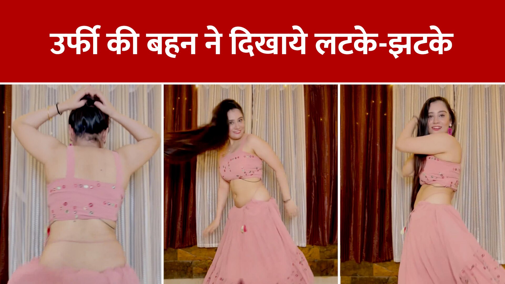 Entertainment Urfi javed sister urusa javed sensuous belly dance in red blush lehenga choli ...