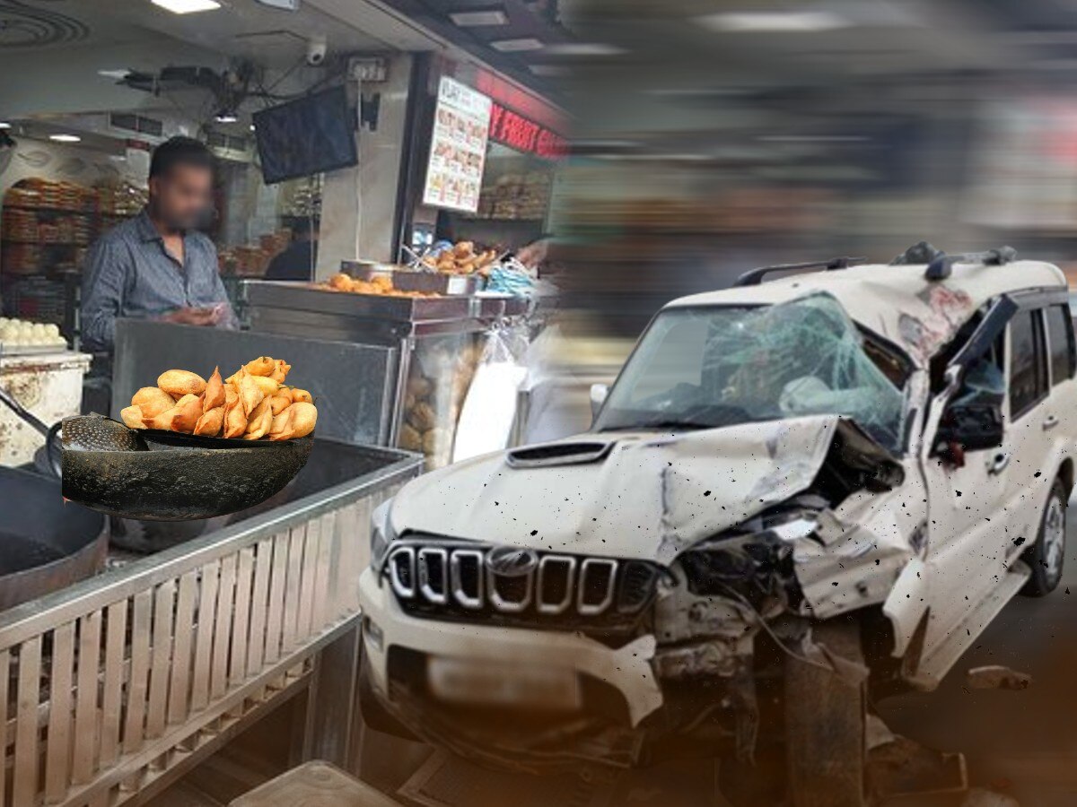 Kota uncontrolled car collided with bikes and entered a Kachori Samosa ...