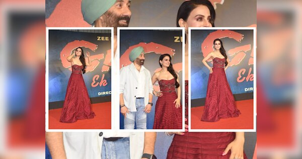 Gadar 2 sakina aka Ameesha patel bold look at movie event, users trolled her for her dress ...
