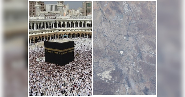 uae man shows the photo of mecca and kaaba from space