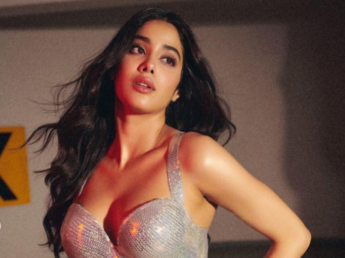 Janhvi Kapoor hot and bold photoshoot wear deep neck silver dress for bawaal promotion with ...
