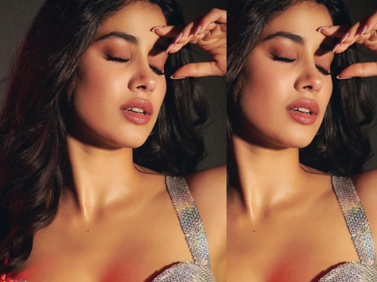 Janhvi Kapoor hot and bold photoshoot wear deep neck silver dress for bawaal promotion with ...
