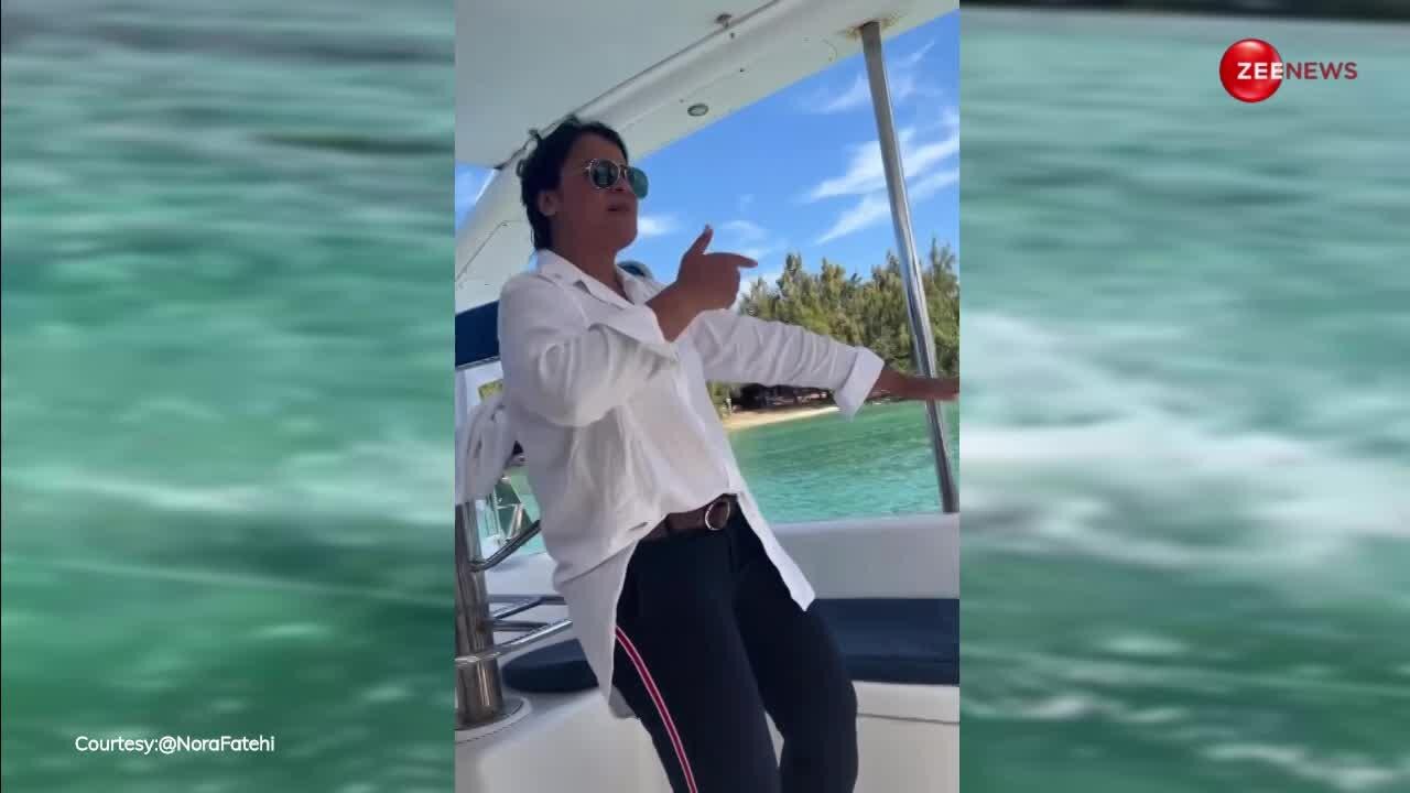 nora fatehi enjoy flaunting breast boat party miami black bra sets on ...