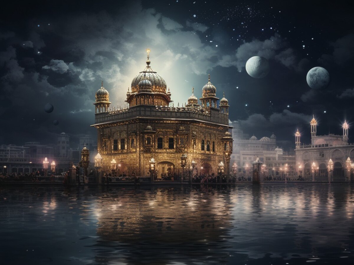 AI Generated Sri Harmandir Sahib photo connect with Chandrayaan